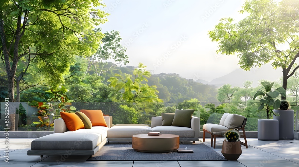 Outdoor Living room with nature scenery view for rest and relax ...
