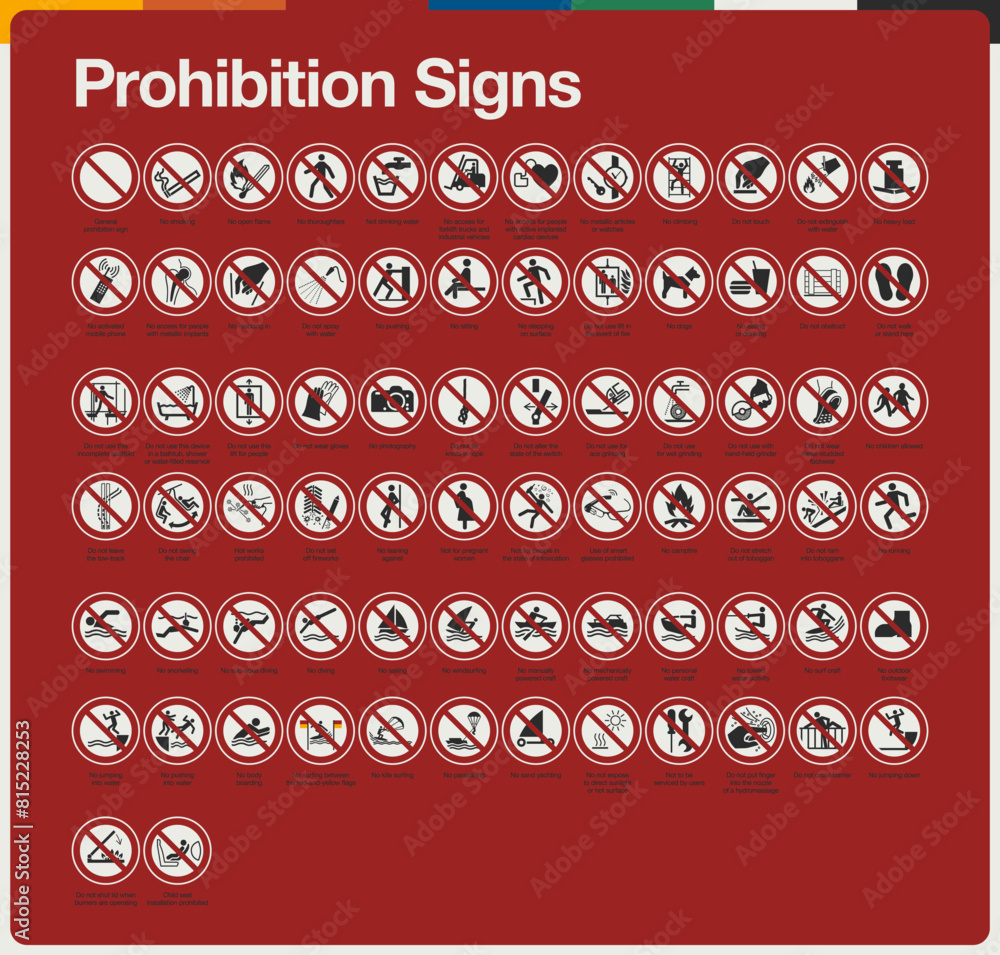 International set signs symbols ISO 7010. Used in industrial ...