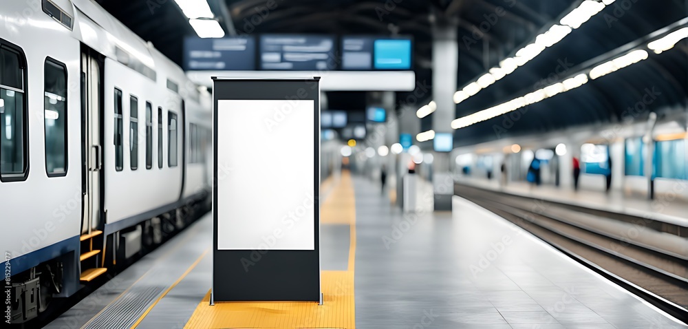 Blank advertising mockup board for advertisement at the train platform ...