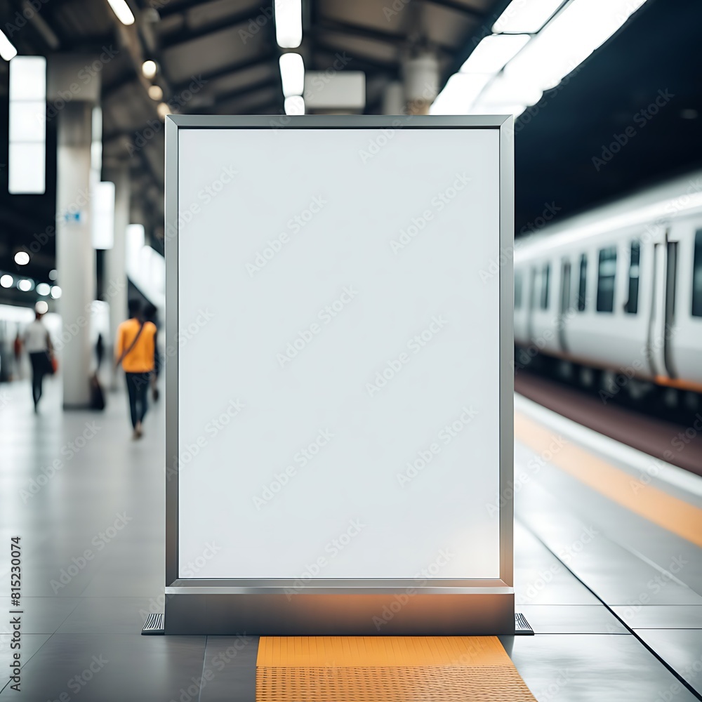 Blank advertising mockup board for advertisement at the train platform ...