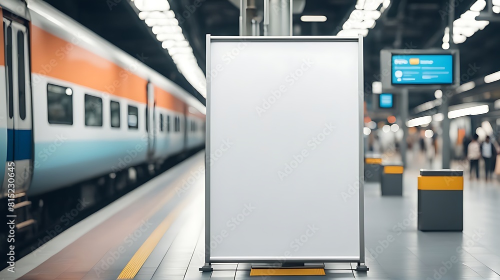 Blank advertising mockup board for advertisement at the train platform ...