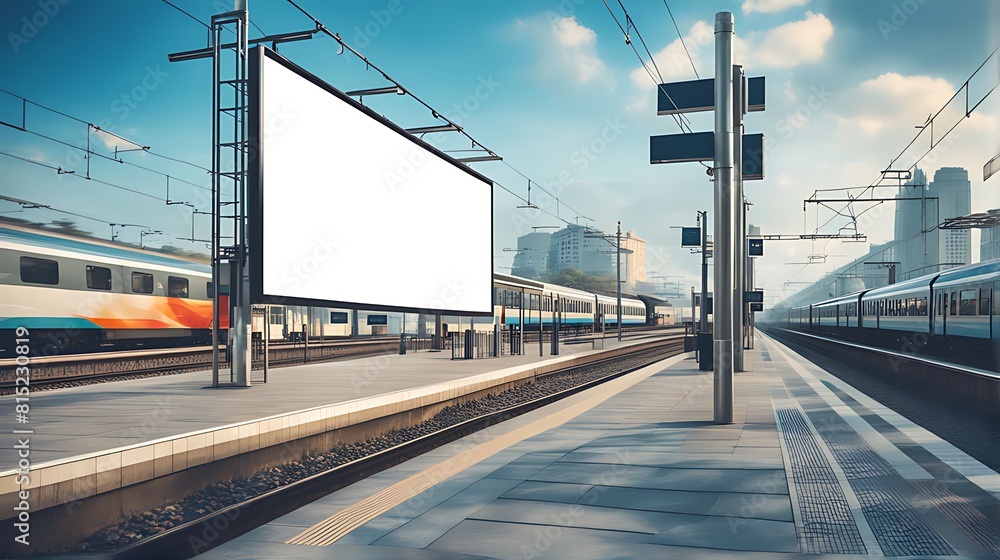 Blank advertising mockup board for advertisement at the train platform ...