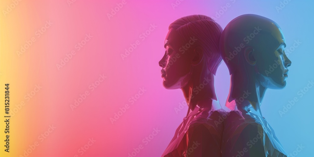 Two black women facing opposite ways on a rainbow background Stock ...