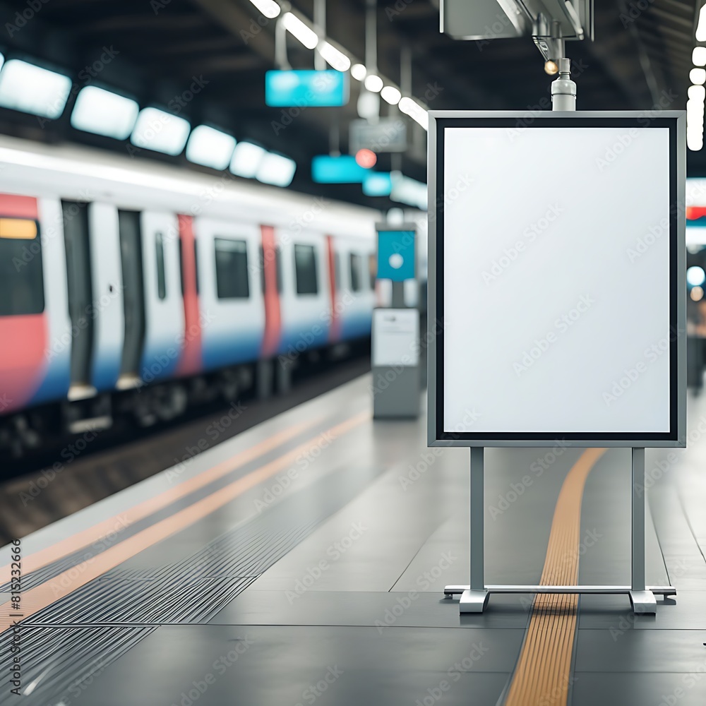 Blank advertising mockup board for advertisement at the train platform ...