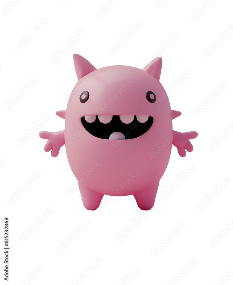 Cute Pink Monster: A 3D Rendered Chibi Animal Cartoon Character ...