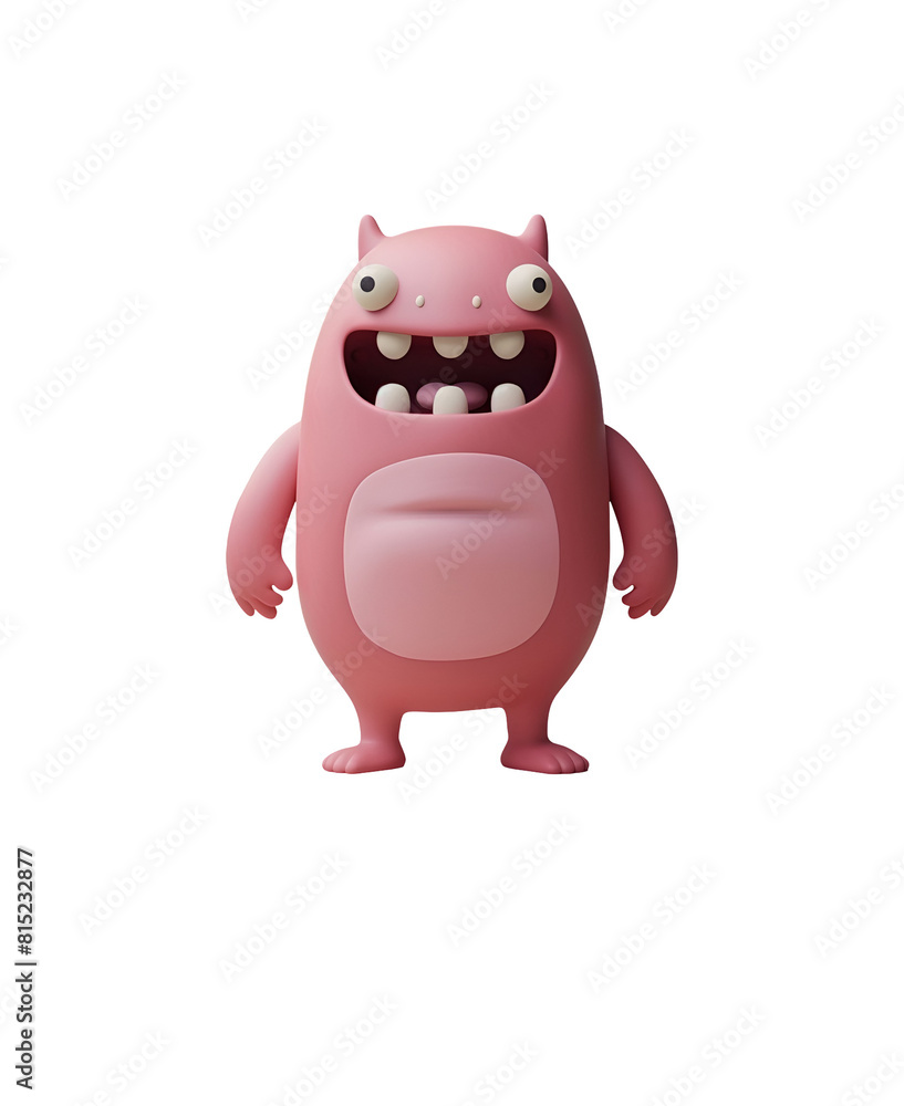 3D Render of a Cute Pink Monster: A Chibi Animal Cartoon Illustration ...