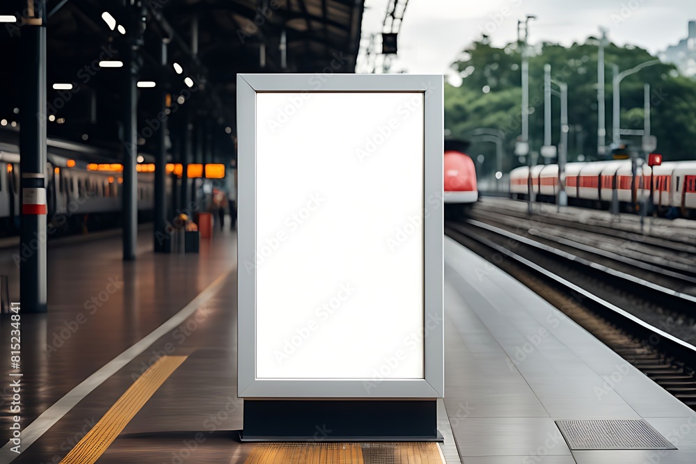 Blank advertising mockup board for advertisement at the train platform ...