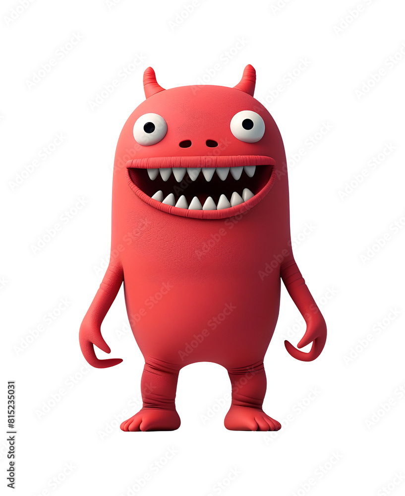 Red Monster in Cute Style: A 3D Rendered Chibi Animal Cartoon ...
