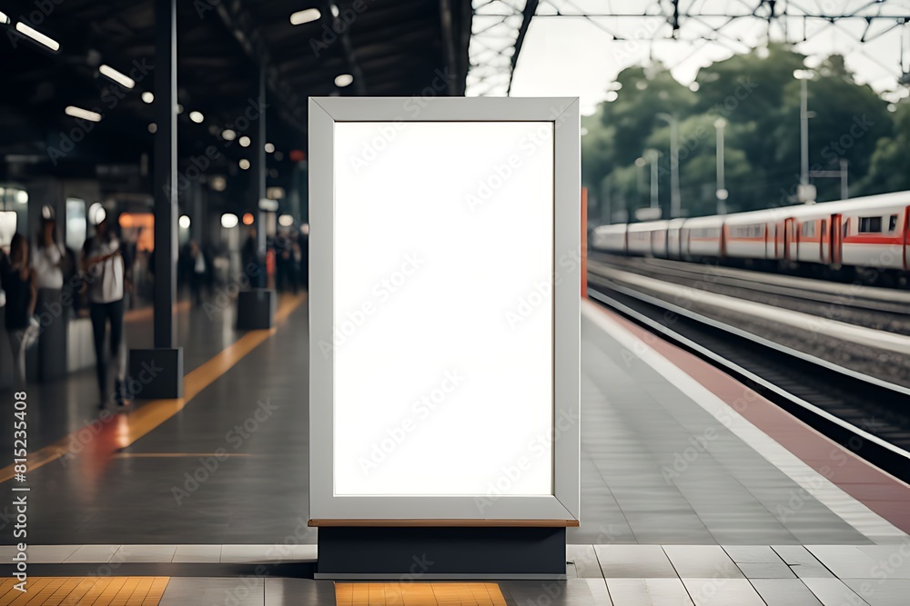 Blank advertising mockup board for advertisement at the train platform ...
