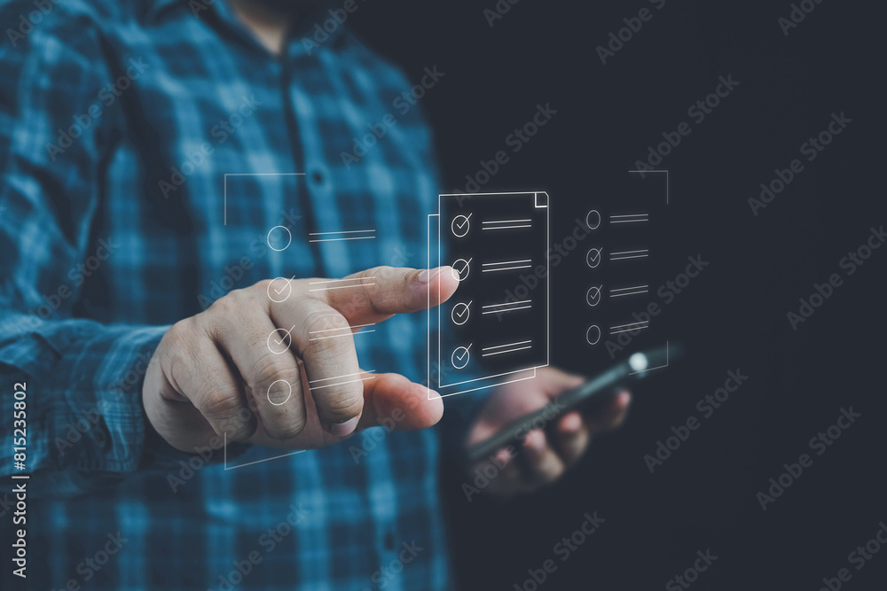 Checklist, Digital and smart checklist document concept, Businessman ...
