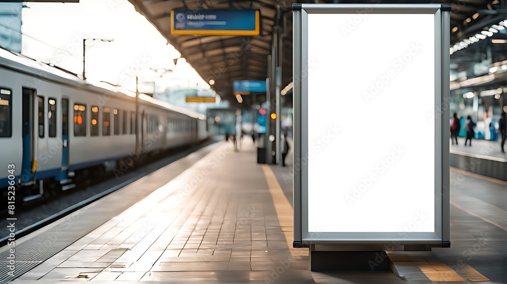 Blank advertising mockup board for advertisement at the train platform ...
