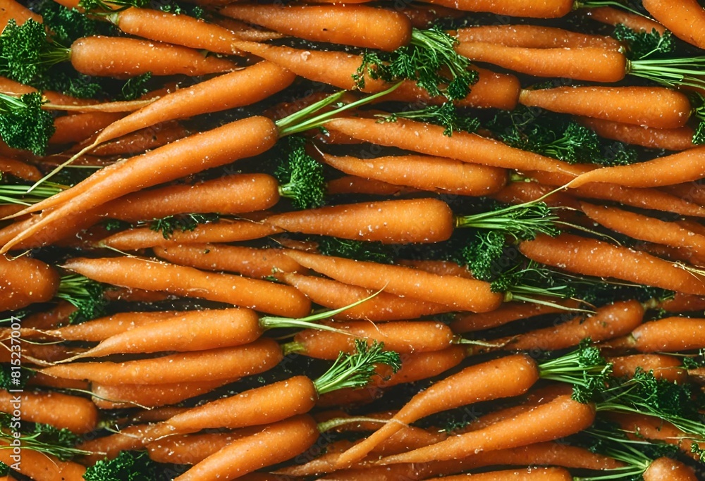 AI generated illustration of Pile of fresh carrots with green tops ...