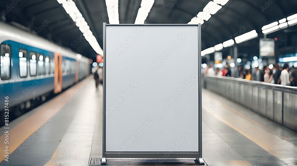 Blank advertising mockup board for advertisement at the train platform ...