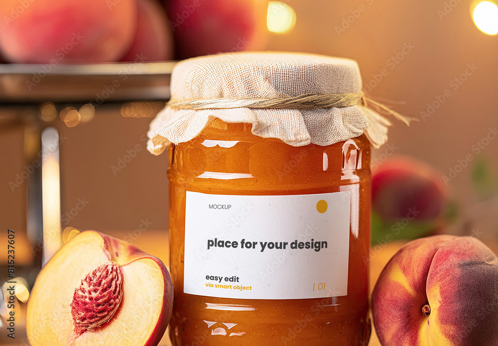 Home made Peach Jam Jelly Jar Label Mockup 03 Gerenative Ai Stock ...
