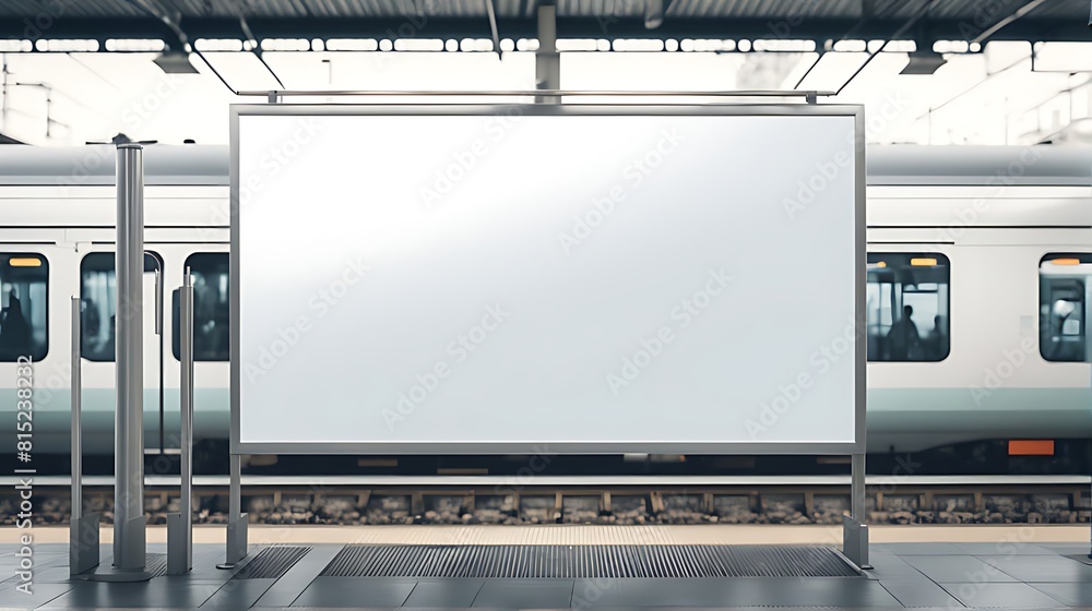 Blank advertising mockup board for advertisement at the train platform ...