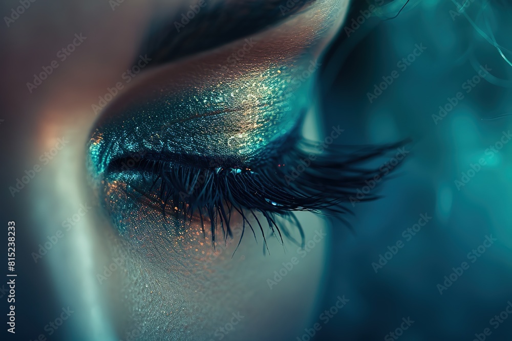 Sad woman concept - closed eyelid closeup with a teardrop on eyelashes ...