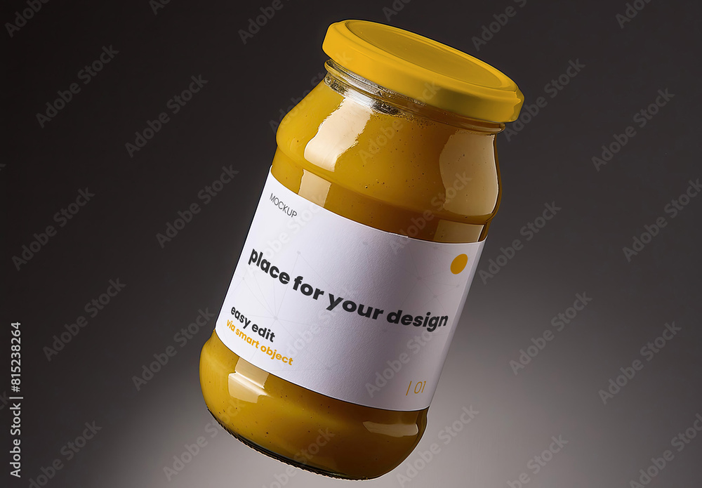 Floating Mustard jar label mockup dark background 03 Generative Ai ...