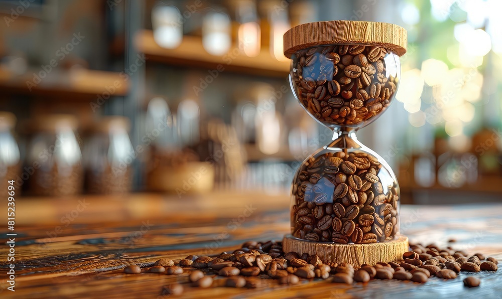Conceptual 3D render of an hourglass with coffee beans instead of sand ...