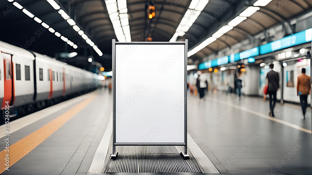 Blank advertising mockup board for advertisement at the train platform ...