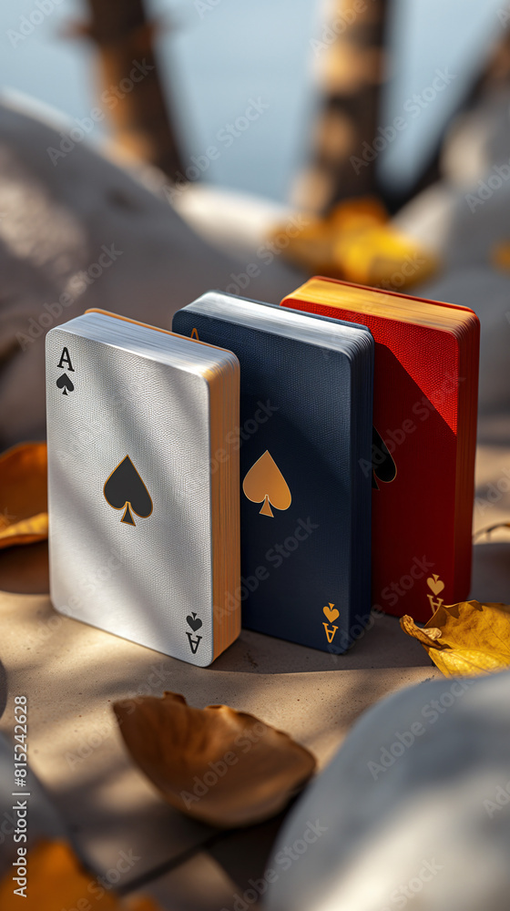 Three decks of meticulously arranged playing cards lay scattered on the ...