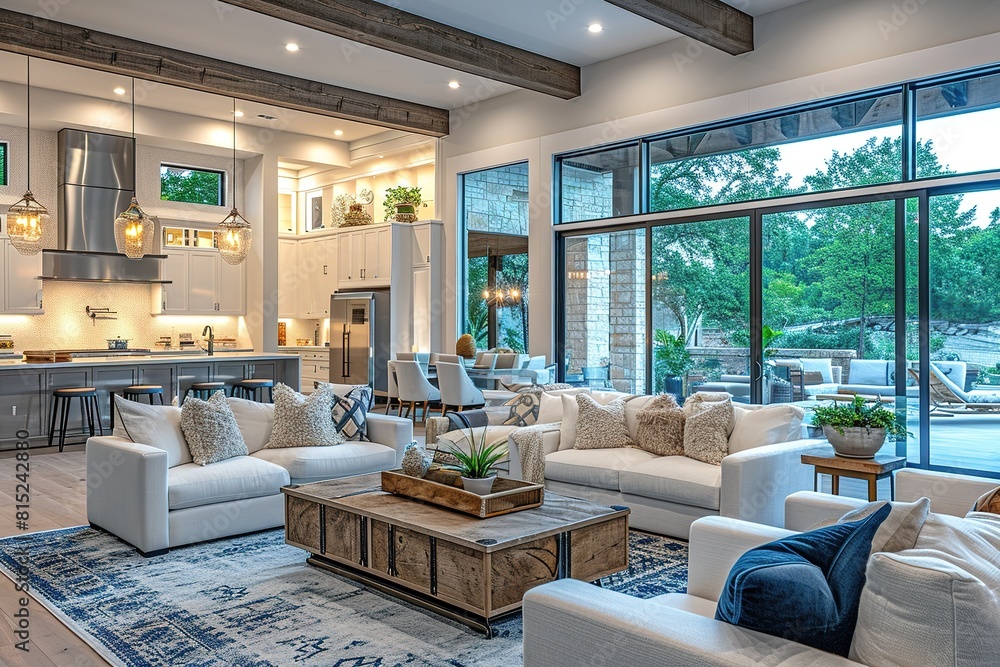 Beautiful living room interior in new luxury home with open concept ...