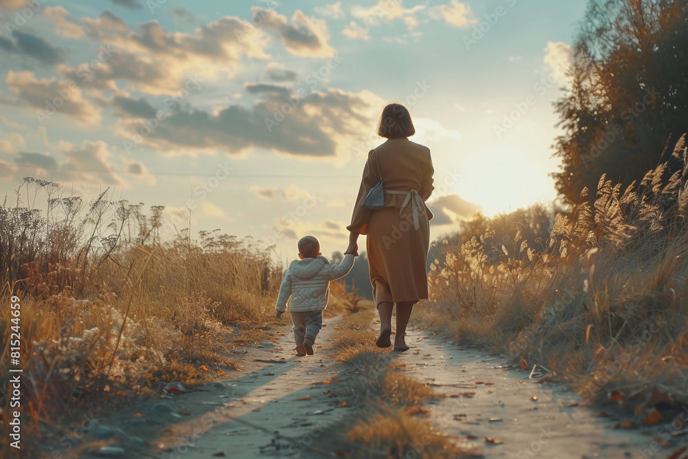 A photograph of a mother letting go of her baby to walk by herself ...