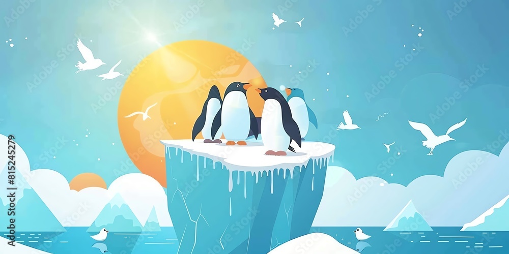 environment, flat design, global warming, penguins and polar bear on a ...