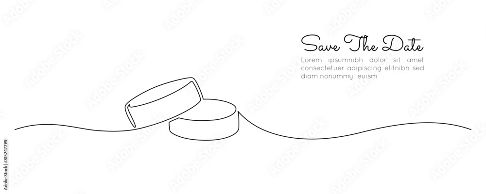 Wedding rings in one continuous line drawing. Love and romantic concept ...