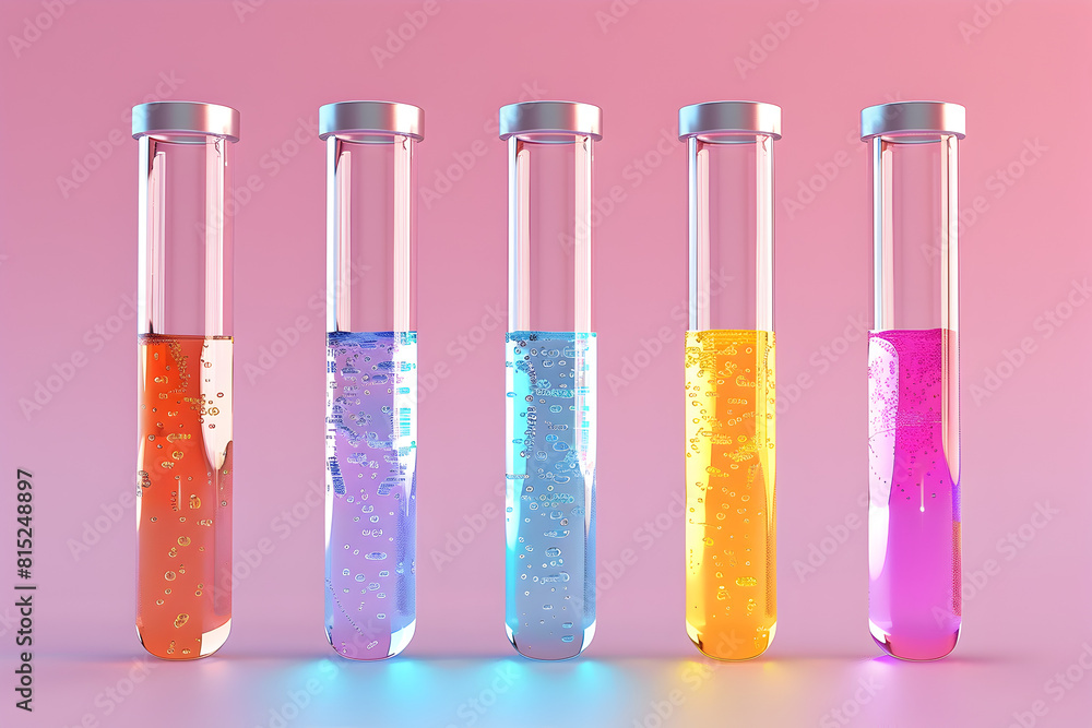 A row of five test tubes, each containing a different colored liquid ...