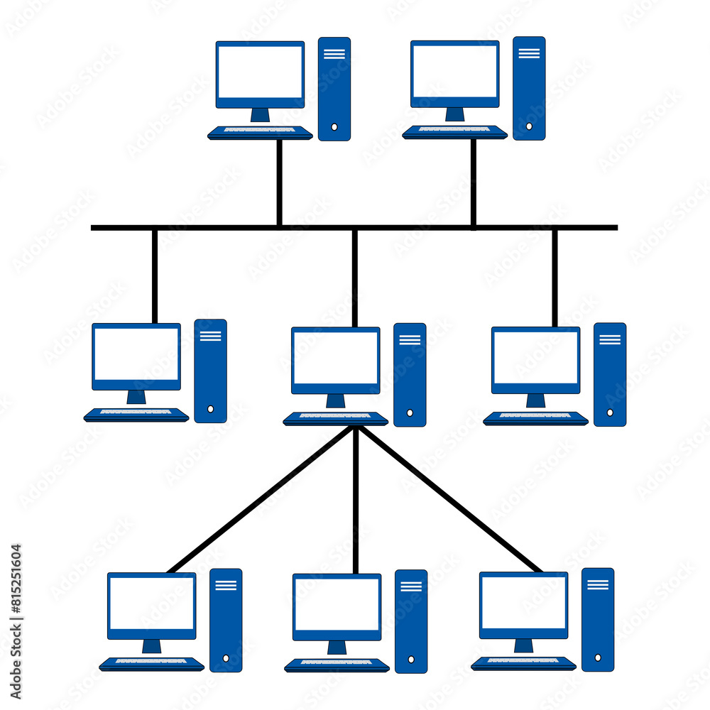Hybrid topology network vector illustration, in computer network ... Hybrid topology network vector illustration, in computer network ...