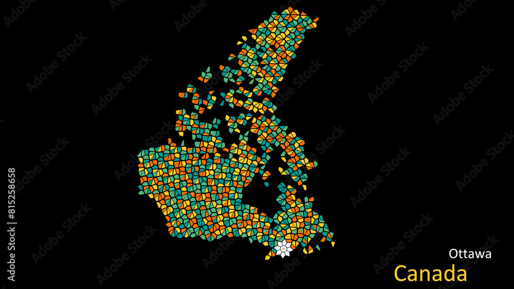A map of Canada is presented as a mosaic with a dark background, and ...