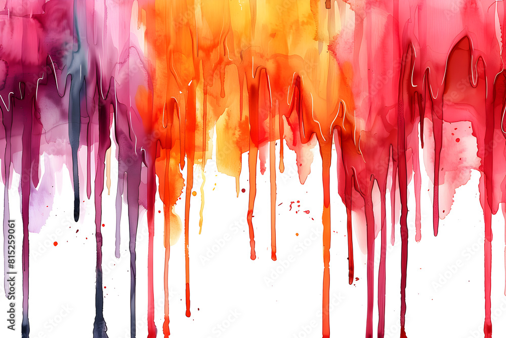 Orange and red dripping watercolor paint stain on transparent ...