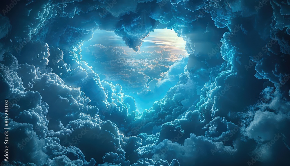 Heartshaped break in stormy clouds revealing clear blue, hopeful ...