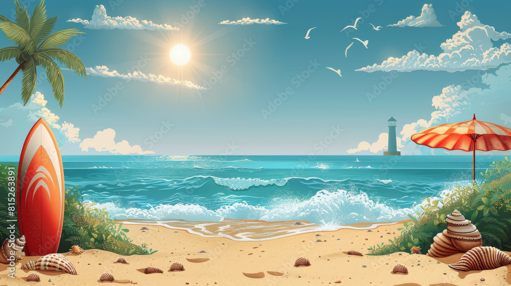 summer beach clipart, a summer clipart set featuring a sunny beach ...