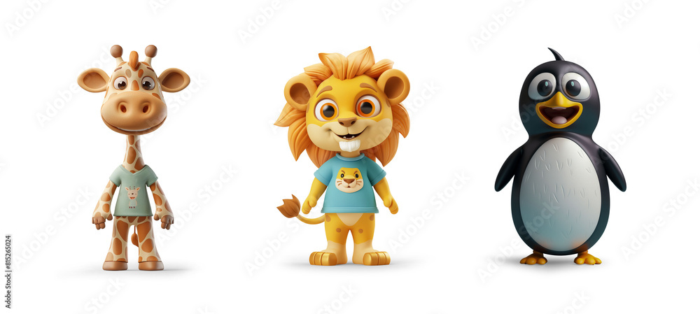 cutout set of cartoon 3d like animal characters happy standing as toys ...