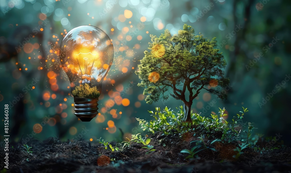 Light bulb over a head transforming into a tree with branches of ...