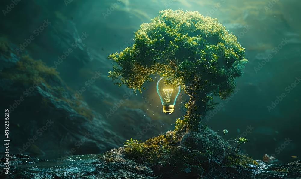 Light bulb over a head transforming into a tree with branches of ...