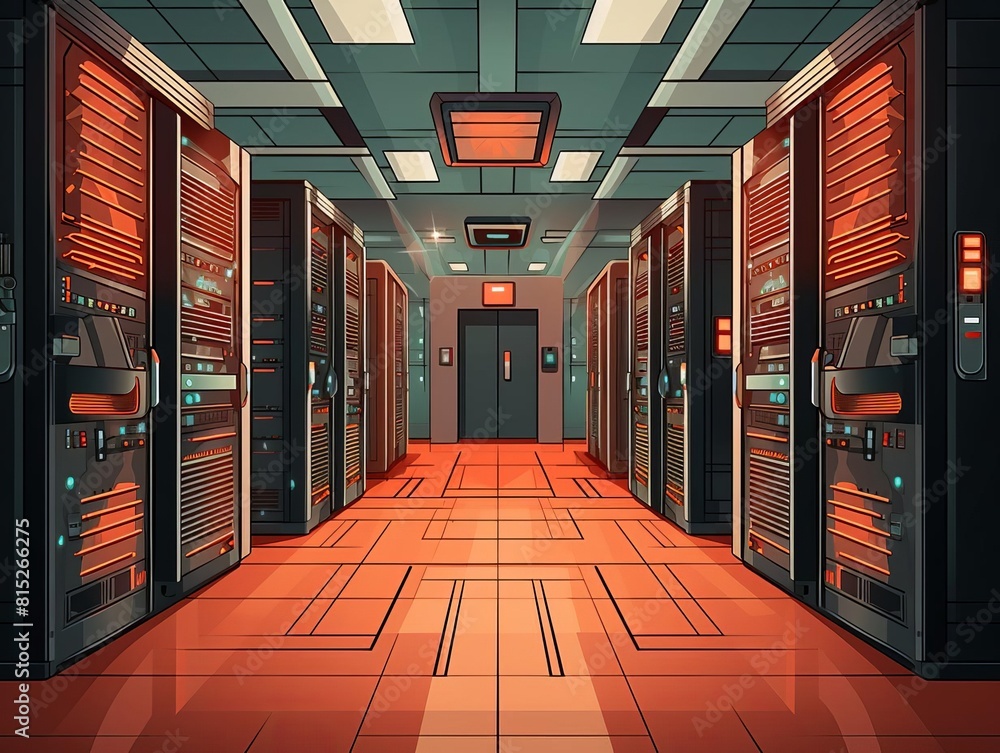 Technology network server room flat design front view data ...