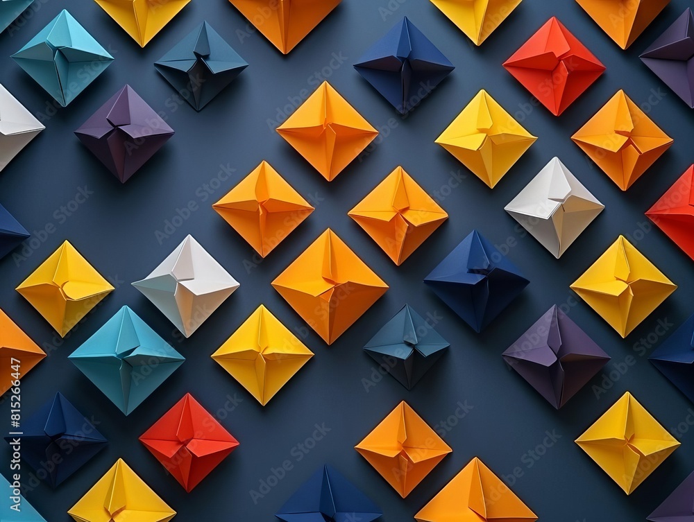 Tiny origami exhibits flat design top view paper art displays theme ...