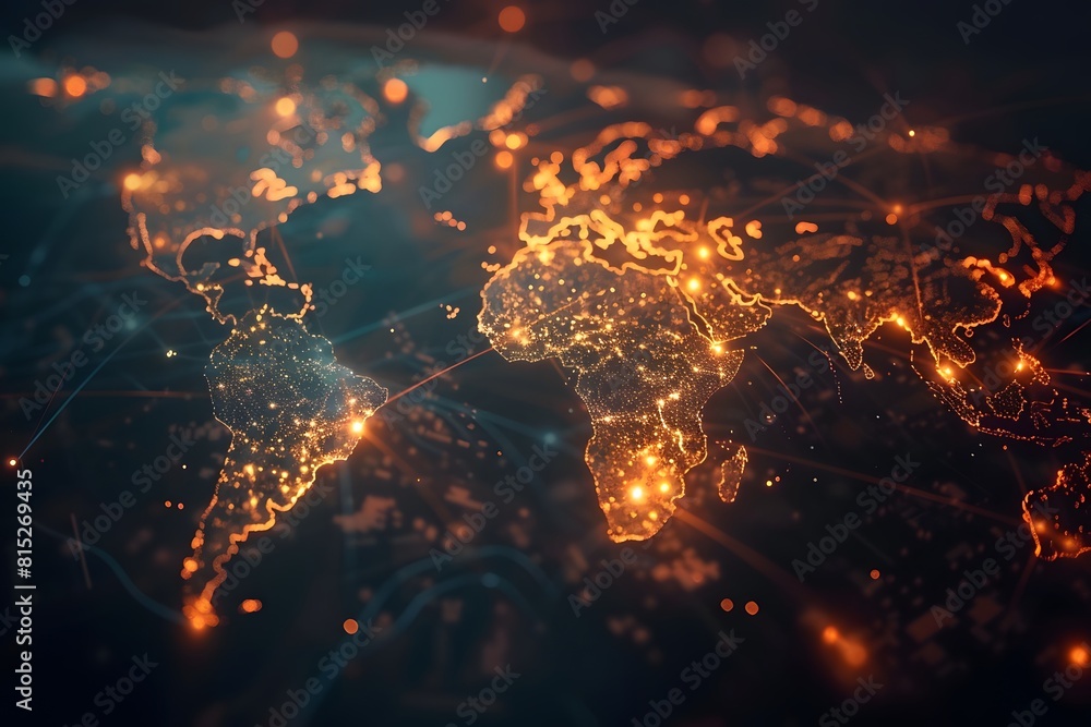 Glowing world map on dark background. Globalization concept ...