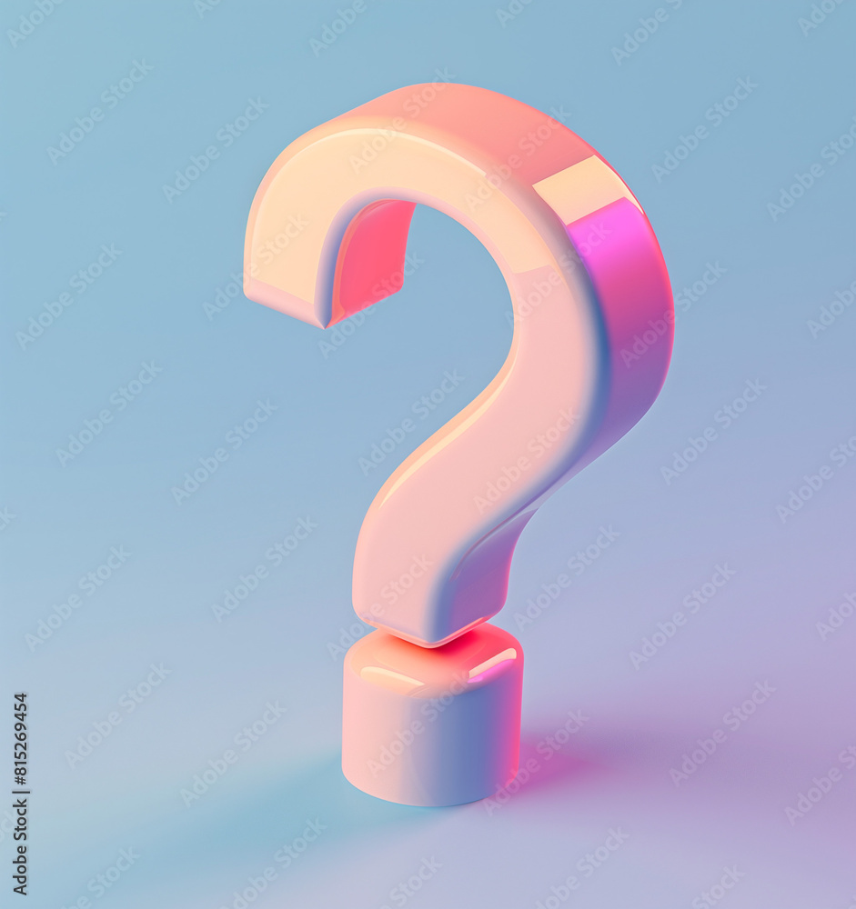 3D isometric icon, question mark, blue background color, light pastel ...
