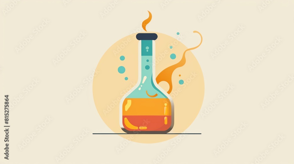 Distillation flask flat design, top view, flask theme, water color ...