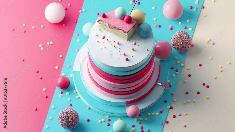 Layered cake flat design, top view, cake theme, 3D render ...