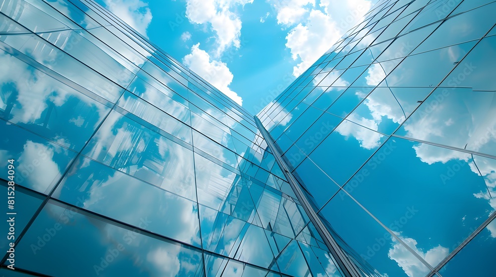 Reflective skyscrapers, business office buildings. Low angle ...