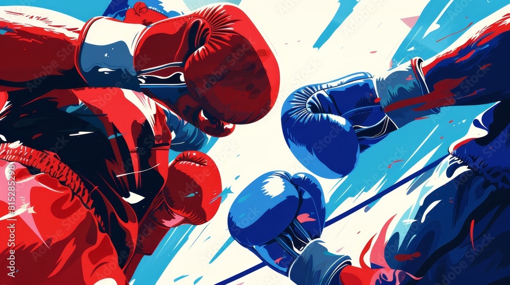 Olympic boxing match in paris, illustration with red, blue, and white ...