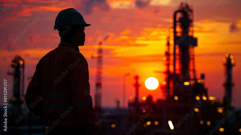 The petroleum engineer wearing safety suit at industrial. standards of ...