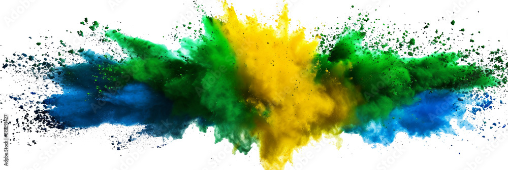 colorful brazilian flag green yellow blue color holi paint powder ...