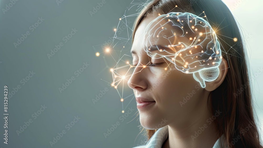 Woman profile with digital neural overlay - A side profile of a woman ...