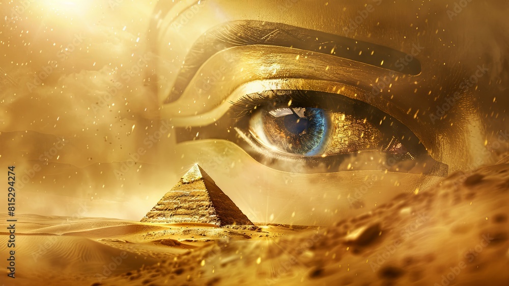 Golden eye overlooking Pyramid of Giza - A surreal image juxtaposing a ...