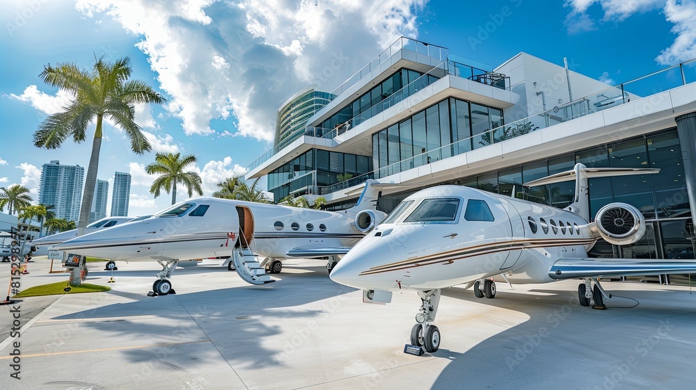 Private jets parked at a luxury terminal - Two private jets parked in ...